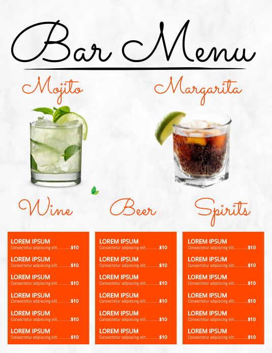 Modern & Minimal Bar Menu Flyer Flyer (us Let Template | PosterMyWall