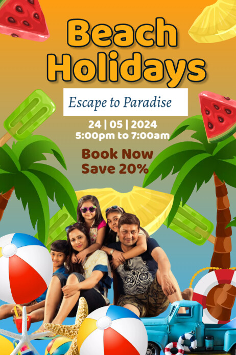 Modern & Minimal Beach Holidays Poster Template | PosterMyWall