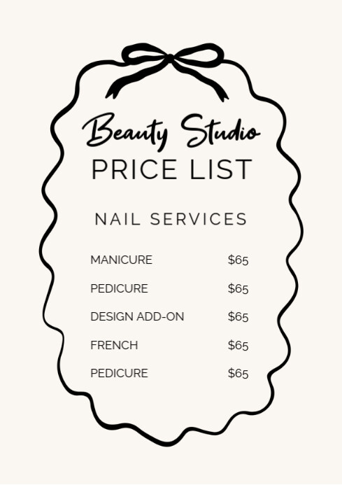 Copy of Modern & Minimal Beauty Studio Price List Templates A4 ...