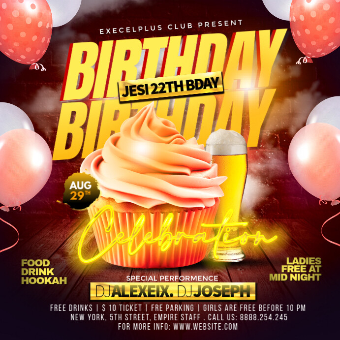 Modern & Minimal Birthday Party Invitation Instagram Post Template ...