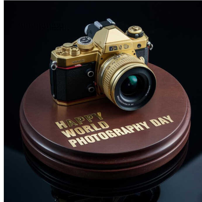 Copy of Modern & Minimal Black Background Gold Camera | PosterMyWall