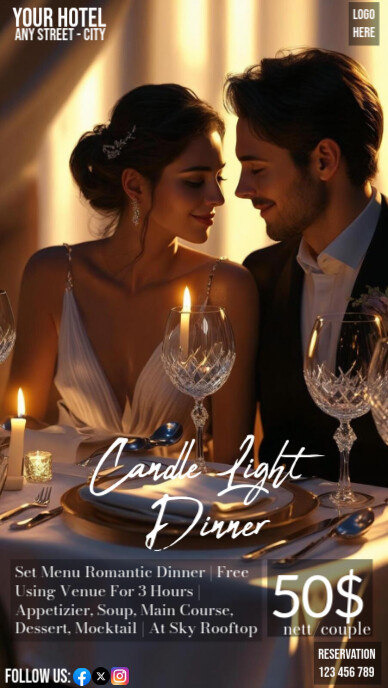 Modern & Minimal Candle Light Dinner Flyer Digital Display (9:16 ...