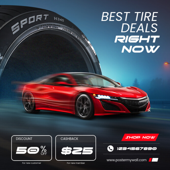 Modern & Minimal Car Tire Sale Instagram Post Template | PosterMyWall