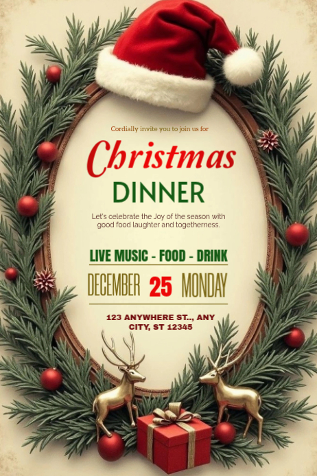 Modern & Minimal Christmas Dinner Party Poster Template | PosterMyWall