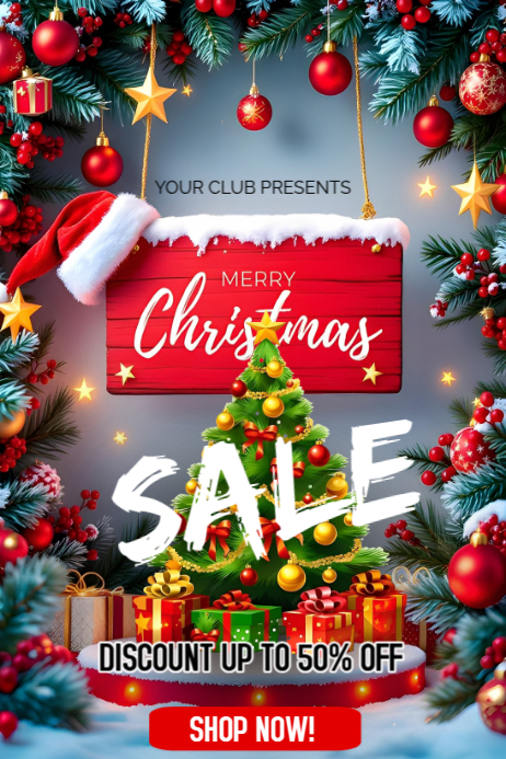 Modern & Minimal Christmas Sale Discount Poster Template | PosterMyWall