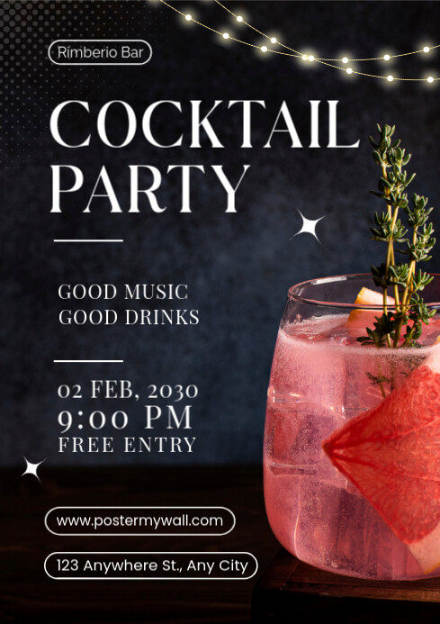 Plantilla de Modern & Minimal Cocktail Party A4 | PosterMyWall