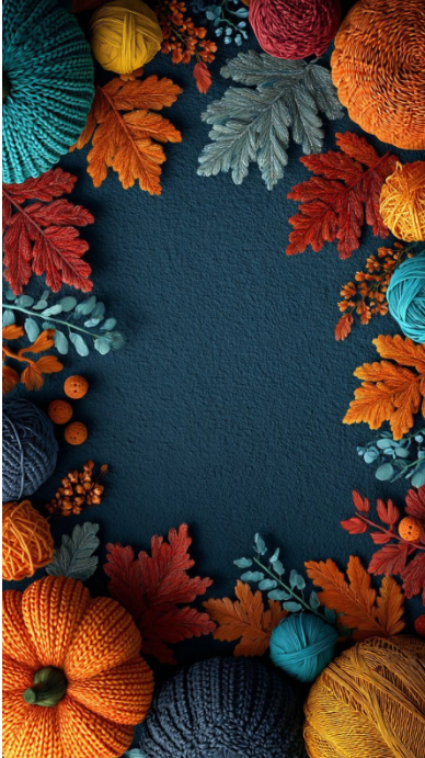 Modern & Minimal Cozy Autumn Background With Knitted Pumpkins And Fall ...