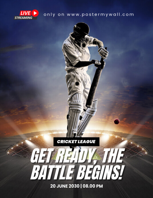 Modern & Minimal Cricket Match Flyer (us Letter) Template | PosterMyWall