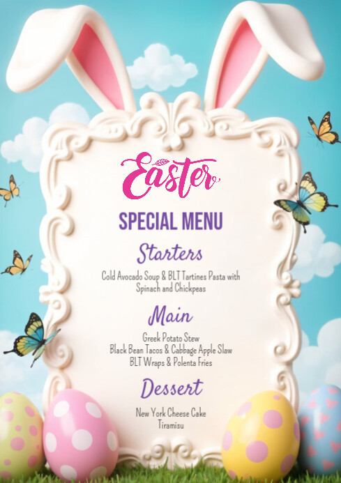 Modern & Minimal Easter Menu A4 Template | PosterMyWall
