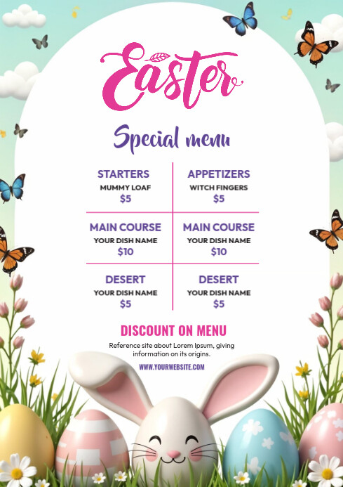 Modern & Minimal Easter Menu A4 Template | PosterMyWall