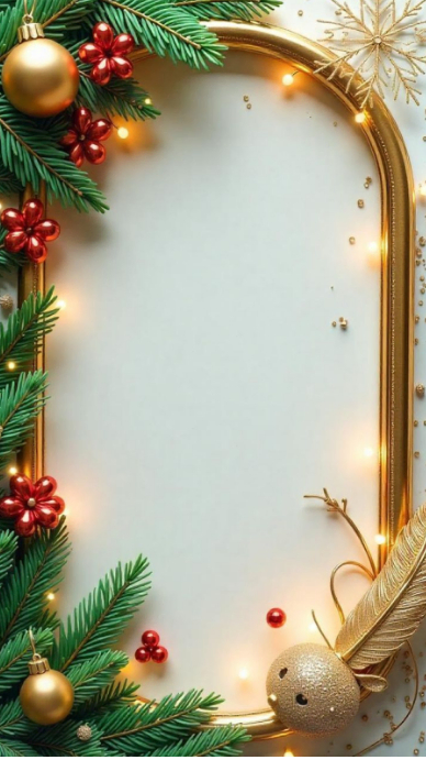 Modern & Minimal Elegant Christmas Frame With Gold Border And Festive ...