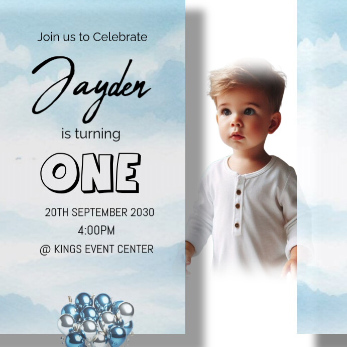 Modern & Minimal First Birthday Invitation Card Instagram Post Template ...