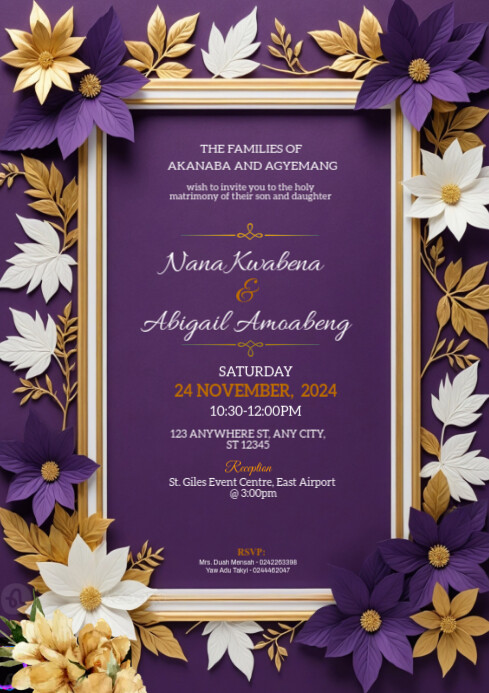 Modern & Minimal floral Wedding Card Design T Template | PosterMyWall