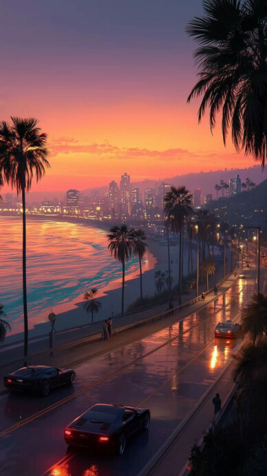 Modern & Minimal Golden Night Drive – City Road & Water Reflection ...