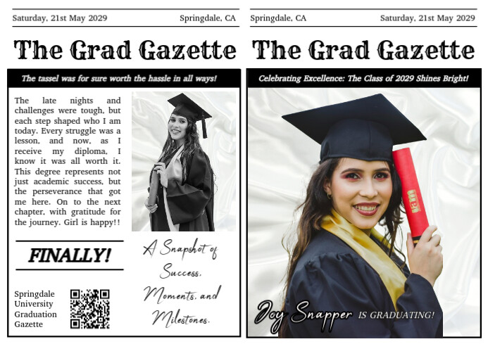 Copy of Modern & Minimal Graduation Newspaper Template With Photo 2029 ...