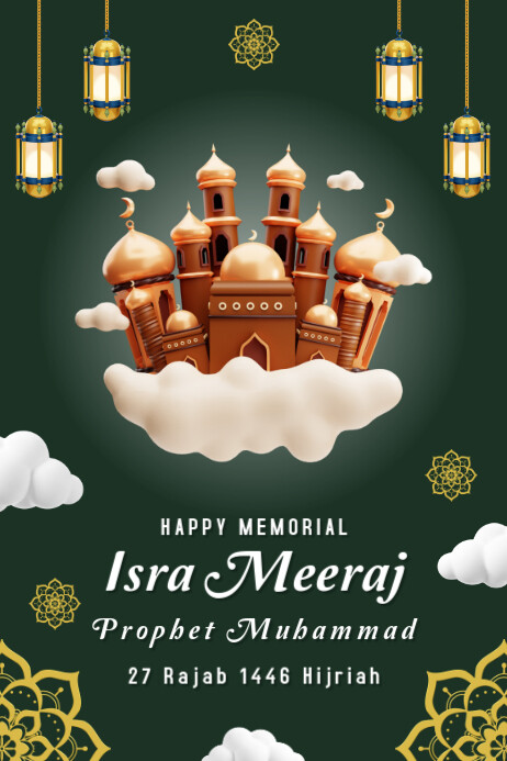 Modern & Minimal Green Gold Isra Meeraj Poster Template | PosterMyWall