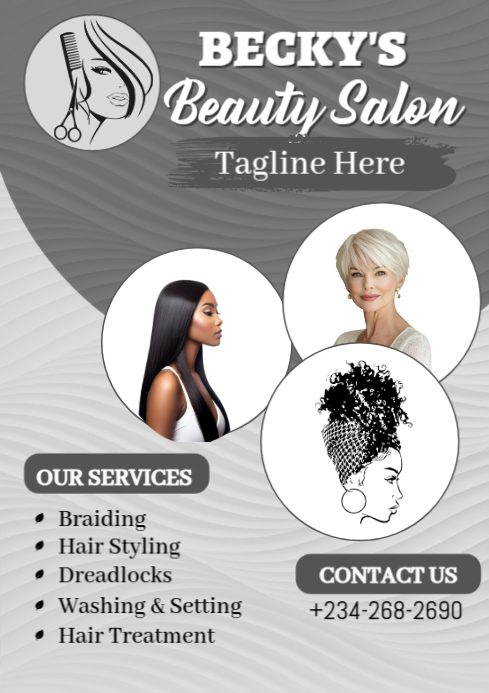 Modern & Minimal Grey Salon Template A4 | PosterMyWall