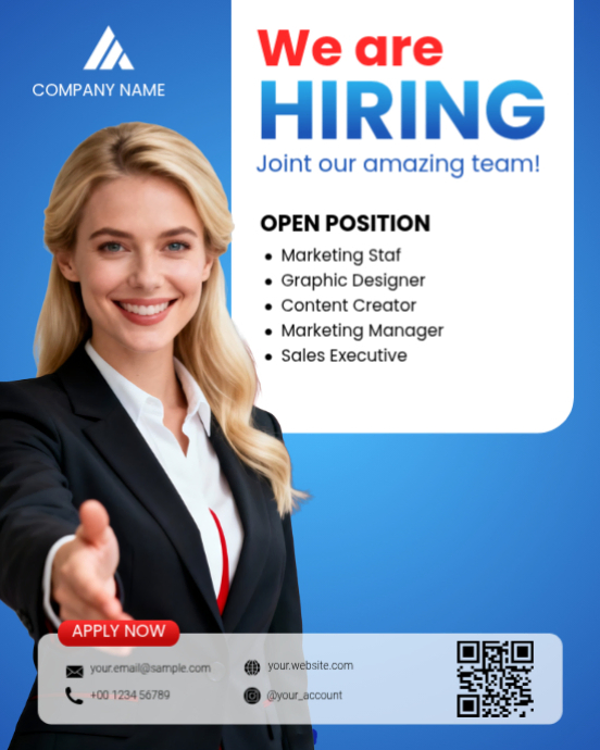 Modern & Minimal Hiring Job Instagram Portrait Template | PosterMyWall