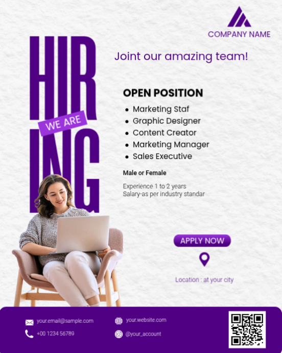 Modern & Minimal Hiring Job Instagram Portrait Template | PosterMyWall