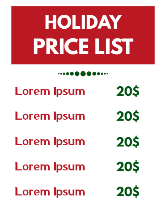 Modern & Minimal Holiday Price List Product Update Festive Season ...