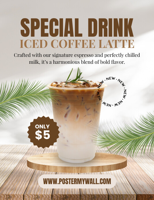 Copy of Modern & Minimal Iced Coffee Latte Pamflet (l | PosterMyWall
