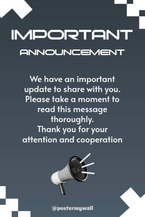 Modern & Minimal Important Announcement Poster Template | PosterMyWall