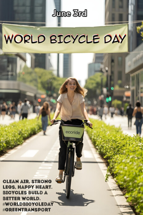 Modern & Minimal International World Bicycle Day Poster Template ...