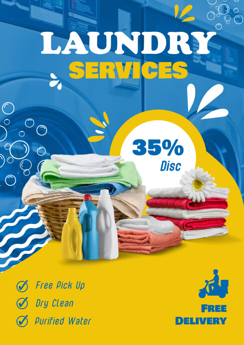 Modern & Minimal Laundry Service A4 Template | PosterMyWall