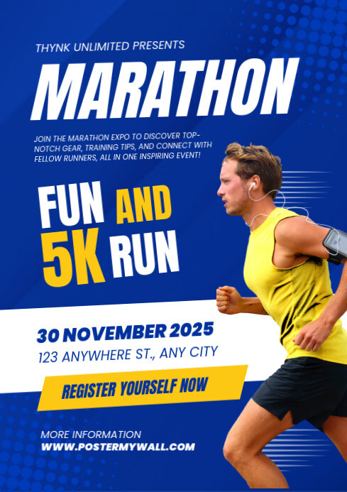 Modern & Minimal Marathon Fun Run A4 Template | PosterMyWall