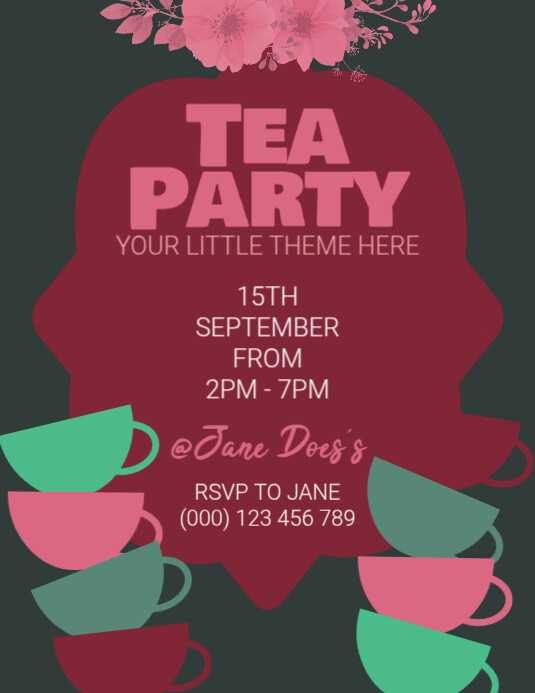 Cópia de Modern & Minimal Maroon Tea Party Flyer (us L | PosterMyWall