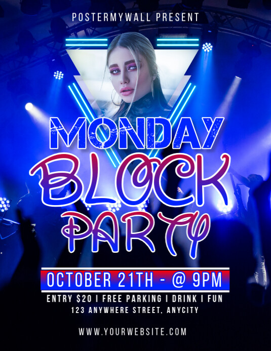 Plantilla de Modern & Minimal Monday Block Party Pamflet (letter As ...