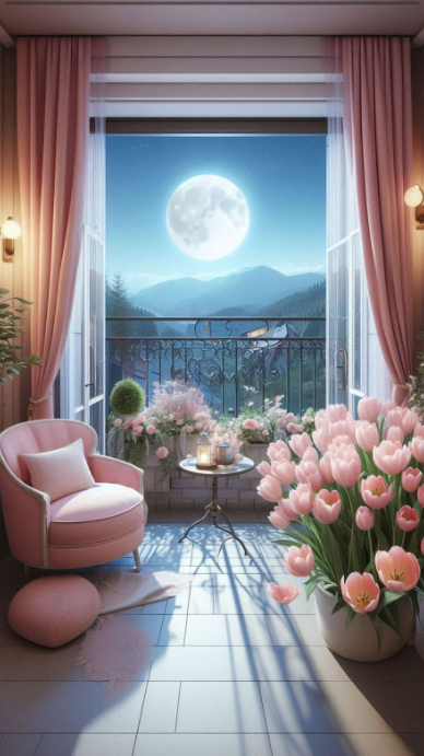 Modern & Minimal Moonlight Balcony Background | Peaceful Night Pink ...