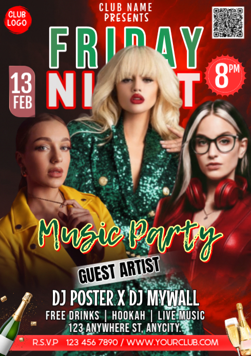 Modern & Minimal Music Night Party Invitation Social Media A4 Template ...