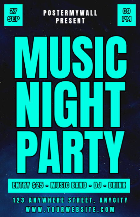 Modern & Minimal Music Night Party Tabloid Template | PosterMyWall