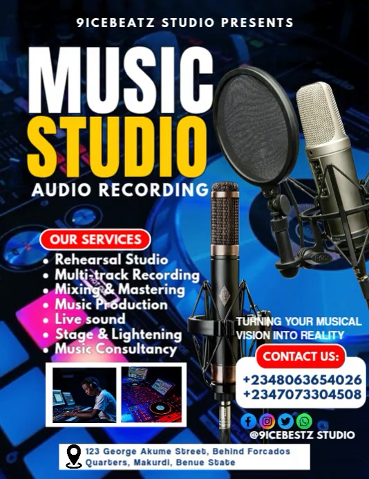 Modèle Modern & Minimal Music Studio Flyer Flyer (us Letter) | PosterMyWall