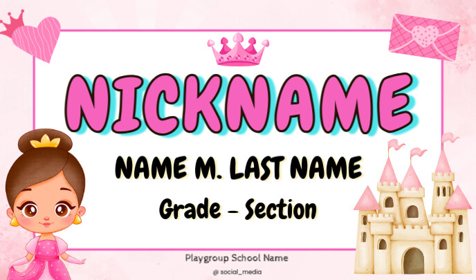 Copy of Modern & Minimal Nametag For Kids School Girl Princess Template ...