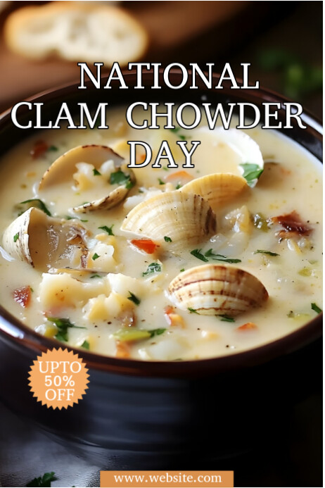 Modern & Minimal National Clam Chowder Day Poster Template | PosterMyWall