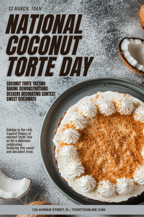 Modern & Minimal National Coconut Torte Day Event Poster Template ...