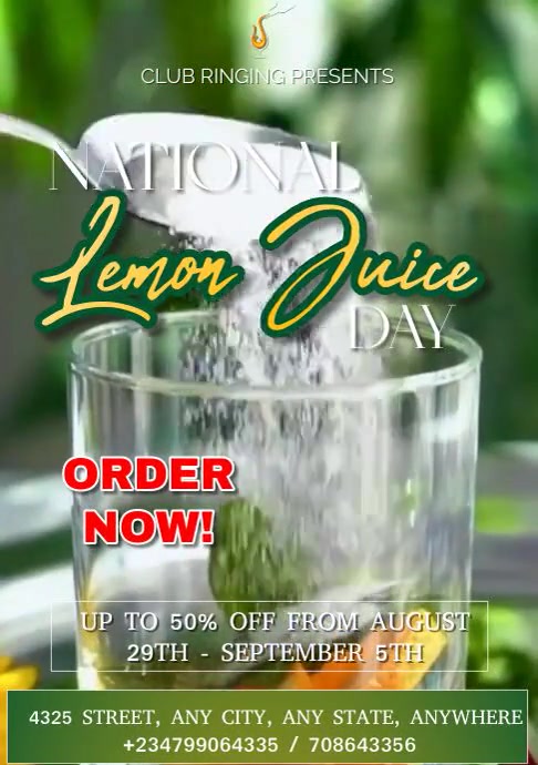 Modern & Minimal National Lemon Juice Day Fly Template | PosterMyWall