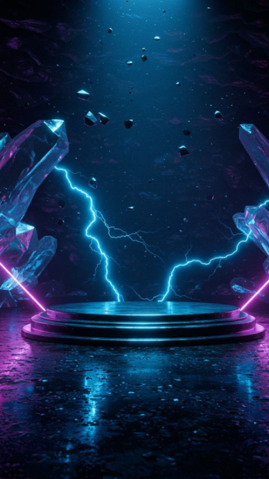 Modern & Minimal Neon Crystal Lightning Stage Background Digital Display (9:16) Template ...