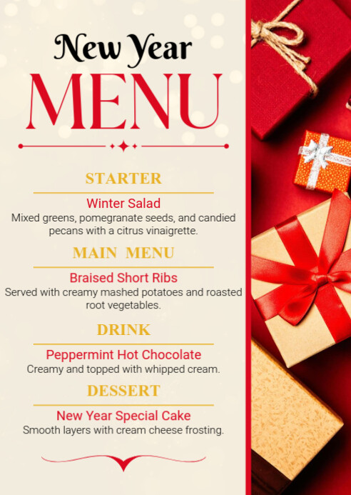 Modern & Minimal New Year Menu Template | PosterMyWall