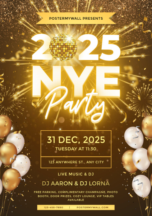 Modern & Minimal New Year Party A4 Template | PosterMyWall