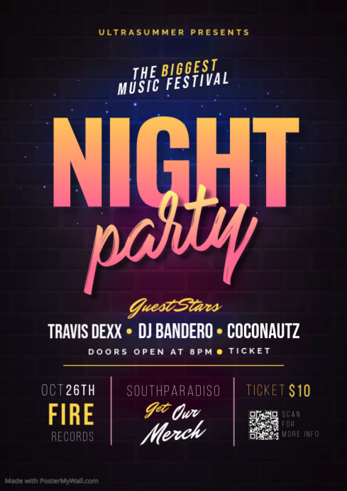 Modern & Minimal Night Party A4 Template | PosterMyWall