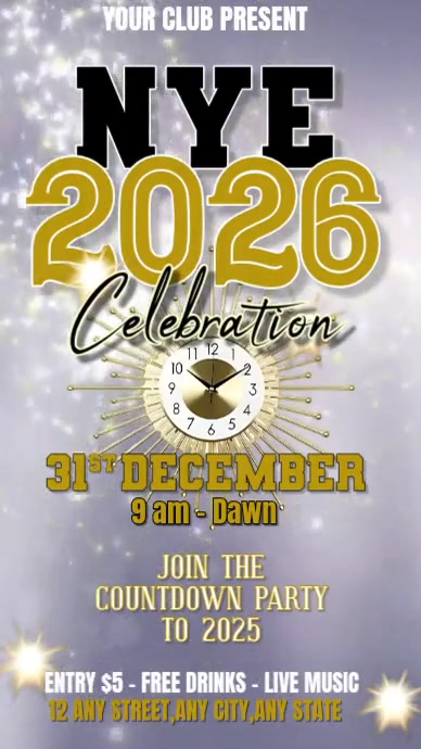 Modern & Minimal Nye 2026 Digital Display (9:16) Template | PosterMyWall