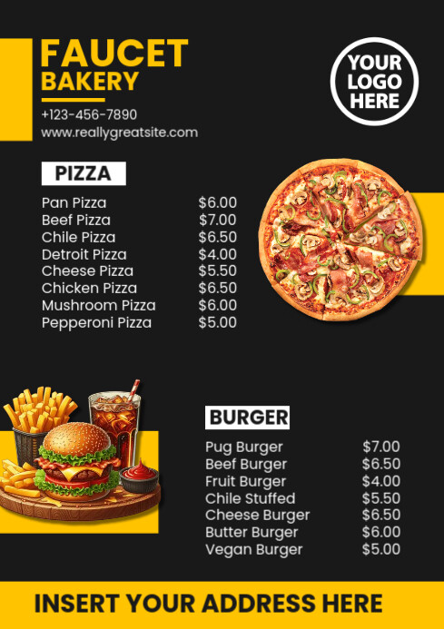 Modern & Minimal Pizza And Buger Menu Template | PosterMyWall