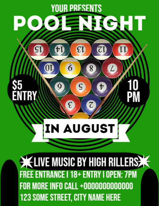 Copy of Modern & Minimal Pool Night Billard Game Poster Flyer (us ...