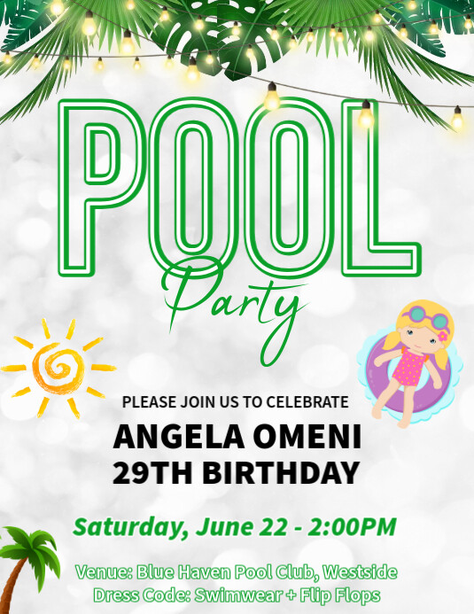 Modern & Minimal Pool Party Invitation Flyer (us Letter) Template ...
