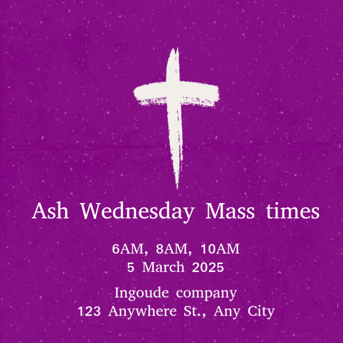 Modern & Minimal Purple Illustrated Ash Wednesday Mass Times Christian ...
