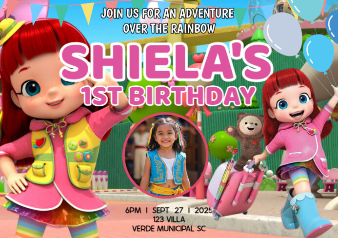 Modern & Minimal Rainbow Ruby 1st Birthday Invitation A5 Template | PosterMyWall