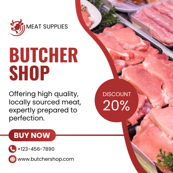 Modern & Minimal Red Modern Butcher Shop Inst Template | PosterMyWall